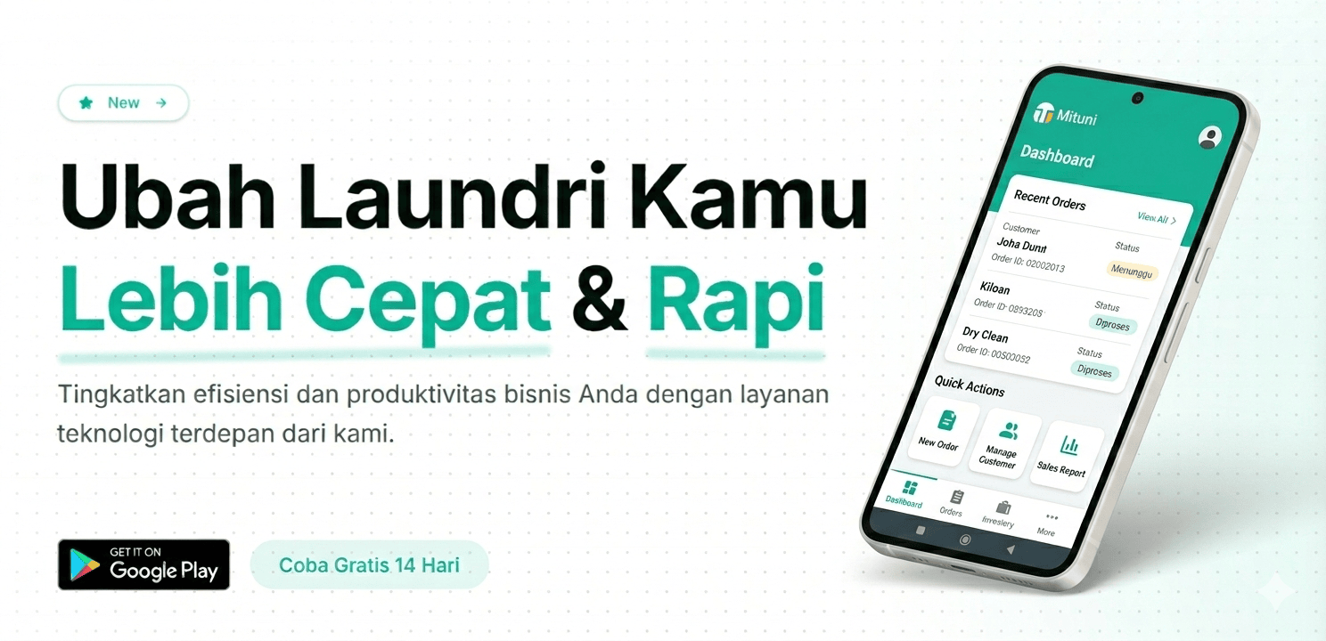 Mituni Laundry POS - Aplikasi Kasir Laundry Android & Web Terbaik